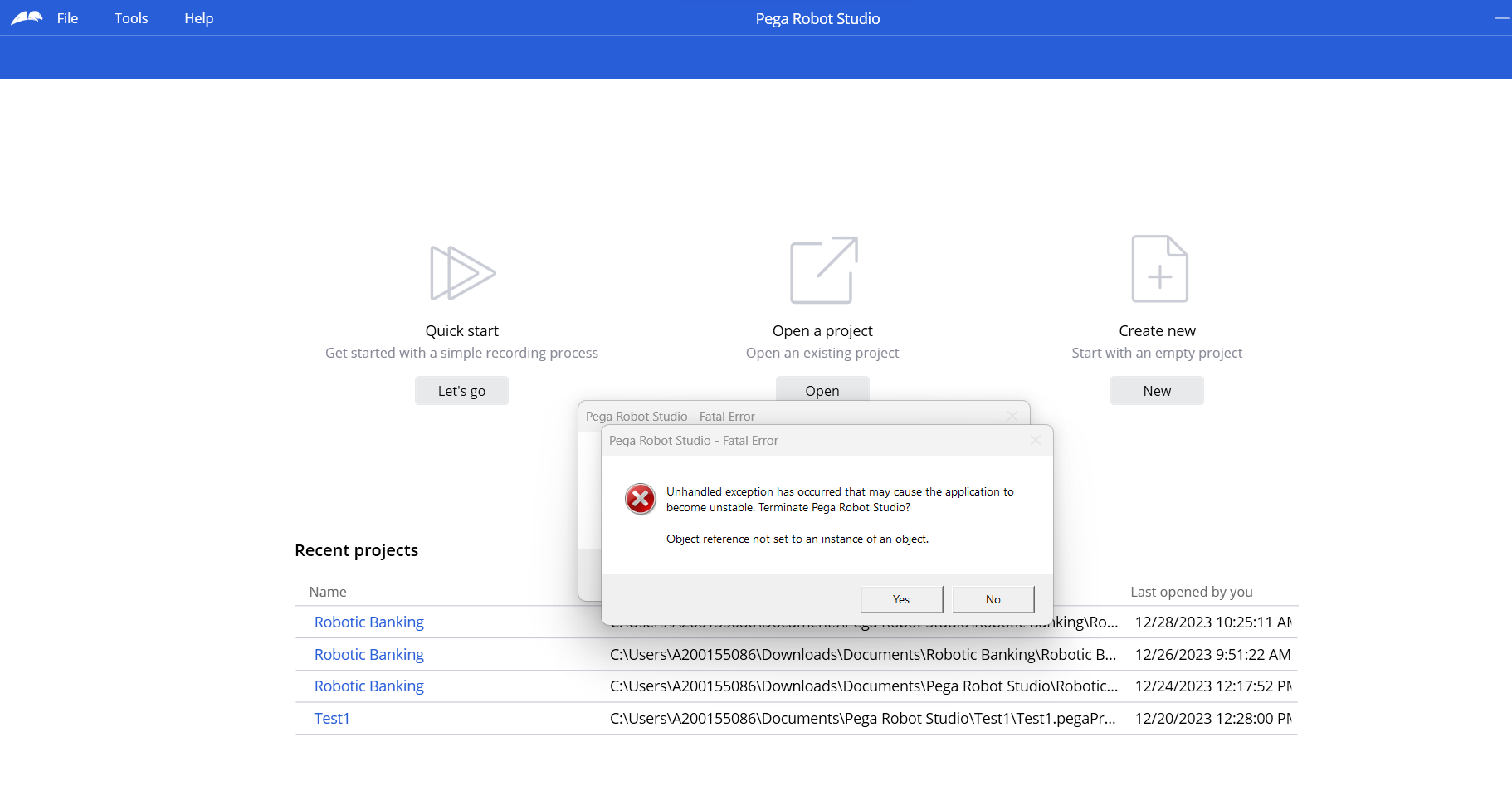 Unhandled exception - Fatal Error | Support Center